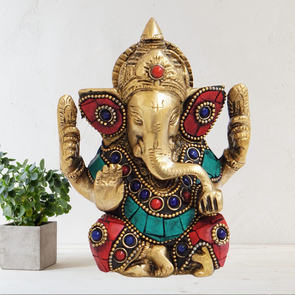 Brass Taj Lord Ganesha Idol in Stonework Finish Blue - Buy Indian ...